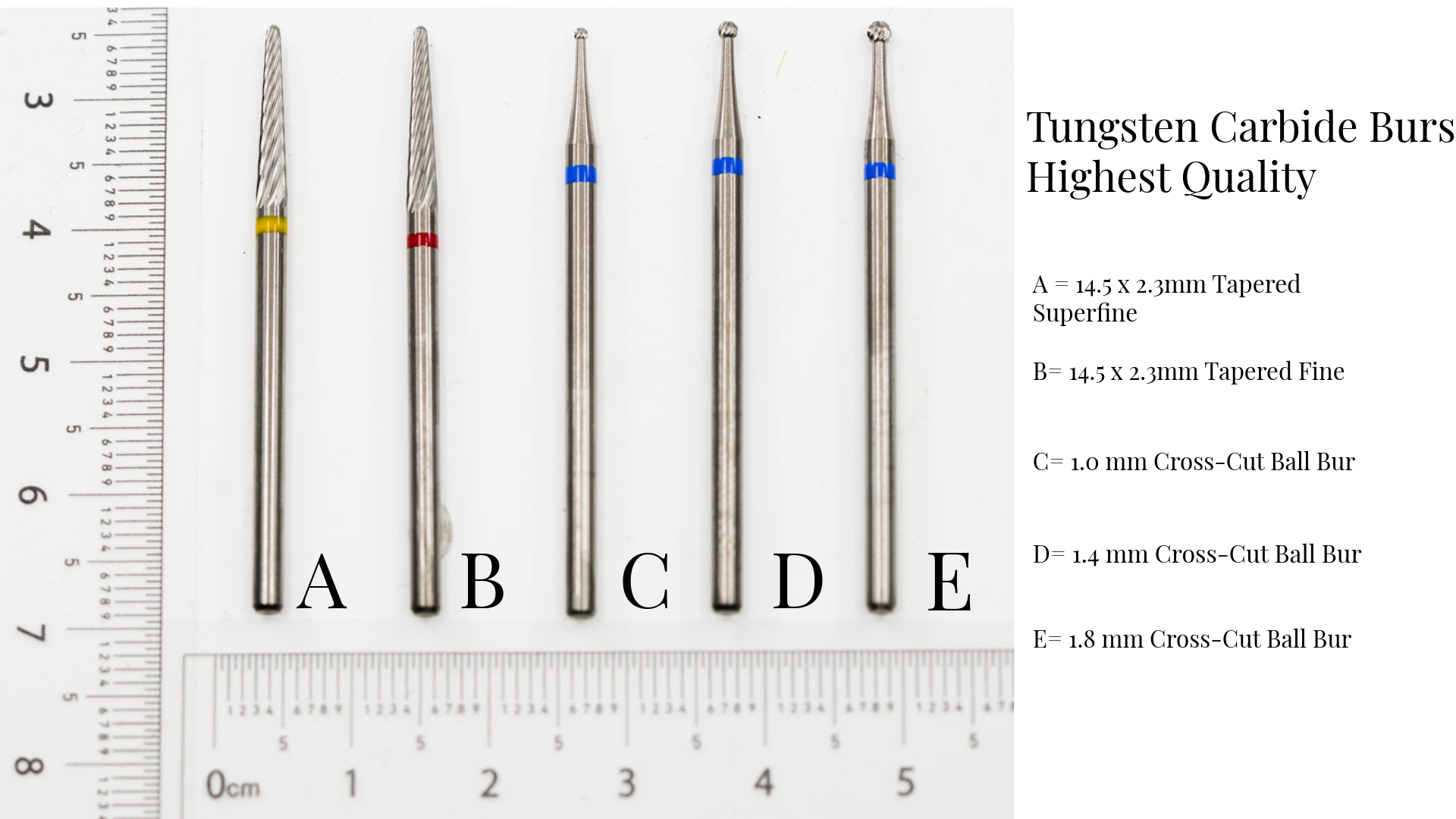 A = 14.5mm x 2.3mm Tapered Super Fine Yellow Carbide Tungsten Bur ...